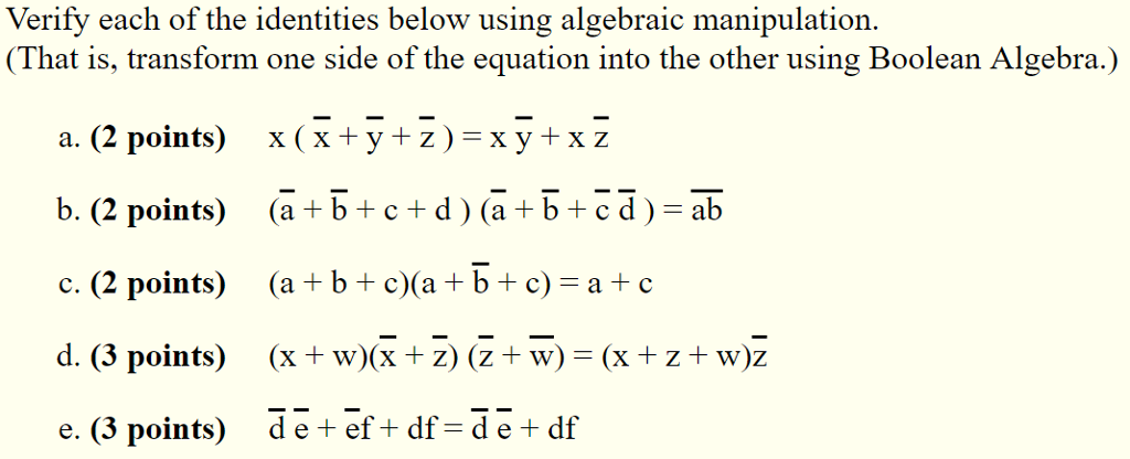 Solved Verify each of the identities below using algebraic | Chegg.com