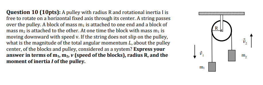 Solved R Question 10 (10pts): A pulley with radius R and | Chegg.com