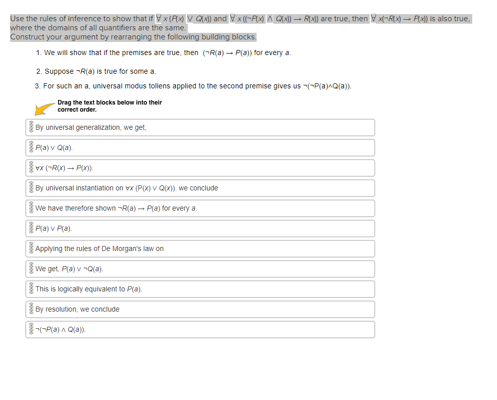 Solved Use the rules of inference to show that if x (P(x) V | Chegg.com
