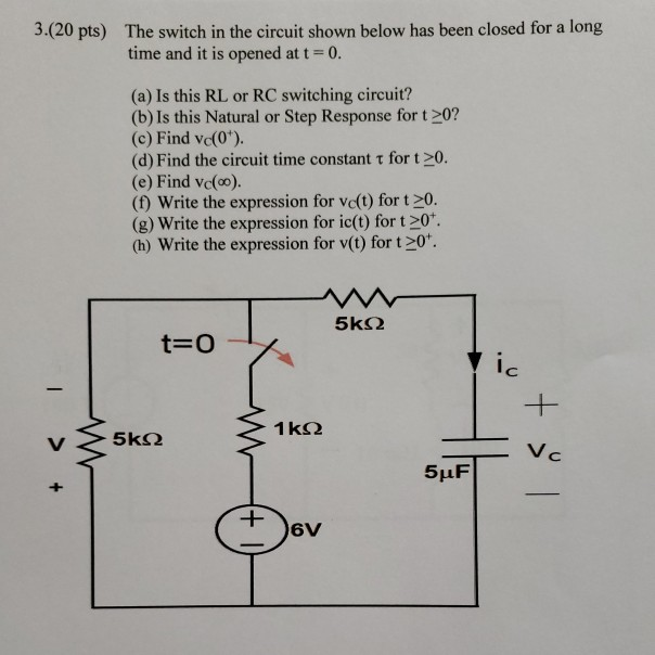 Solved The switch in the circuit shown below has been closed | Chegg.com