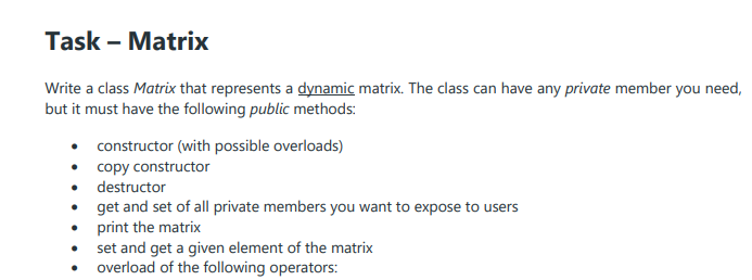 Solved Task Matrix Write A Class Matrix That Represents A 