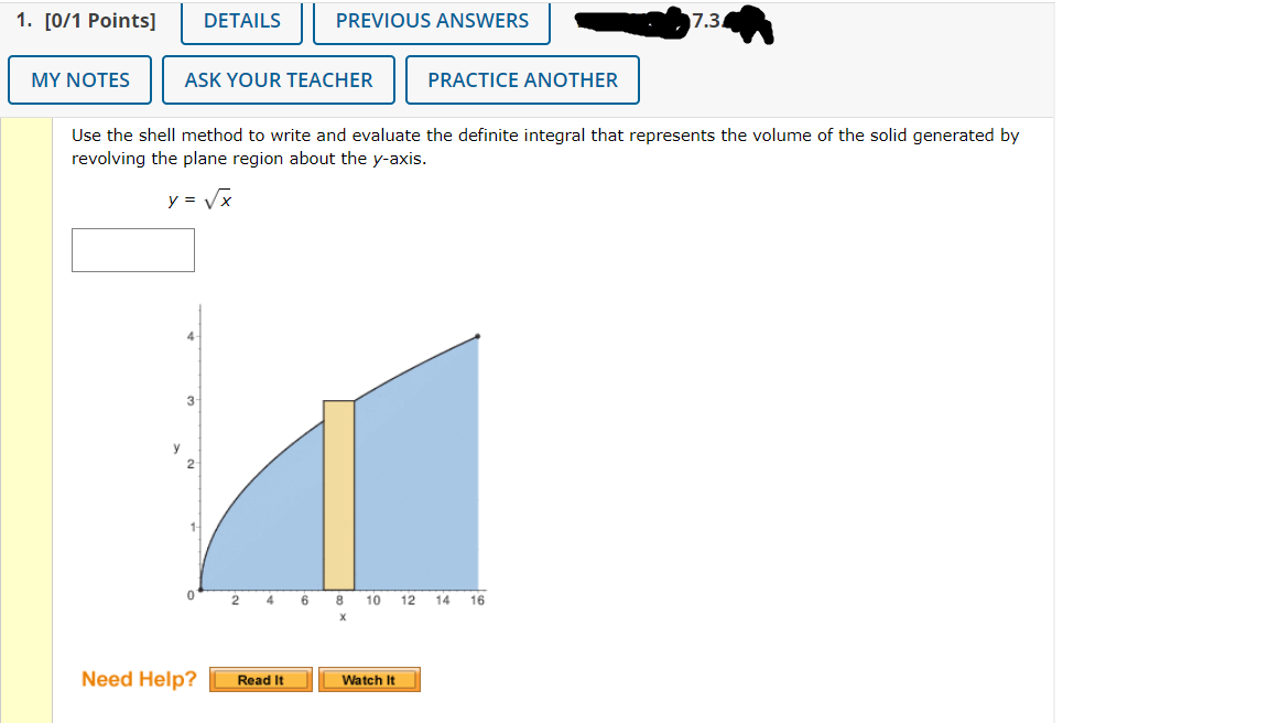 Solved 1. [0/1 Points] DETAILS PREVIOUS ANSWERS 7.3 MY NOTES | Chegg.com