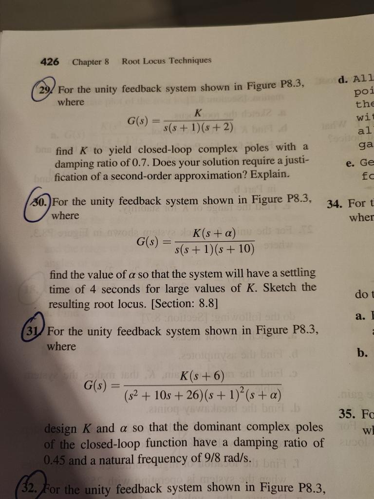 Solved 426 Chapter 8 Root Locus Techniques 29 For the unity | Chegg.com