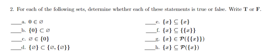 Solved 2. For each of the following sets, determine whether | Chegg.com