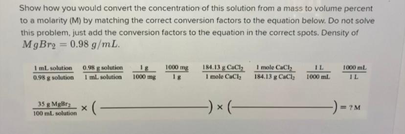 Solved Show how you would convert the concentration of this | Chegg.com