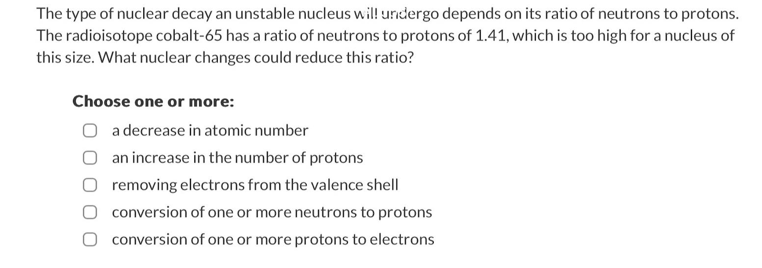 Solved The type of nuclear decay an unstable nucleus wil! | Chegg.com