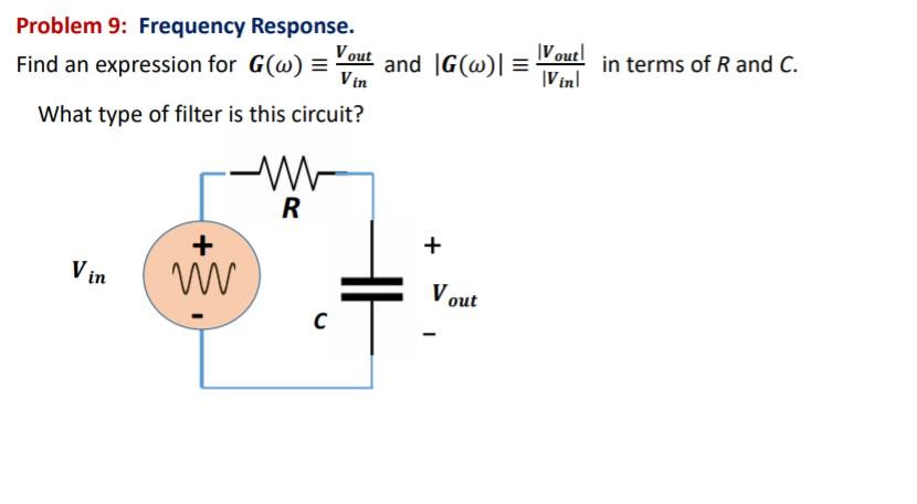 Solved Vout and \Gw) = Vout! Problem 9: Frequency Response. | Chegg.com