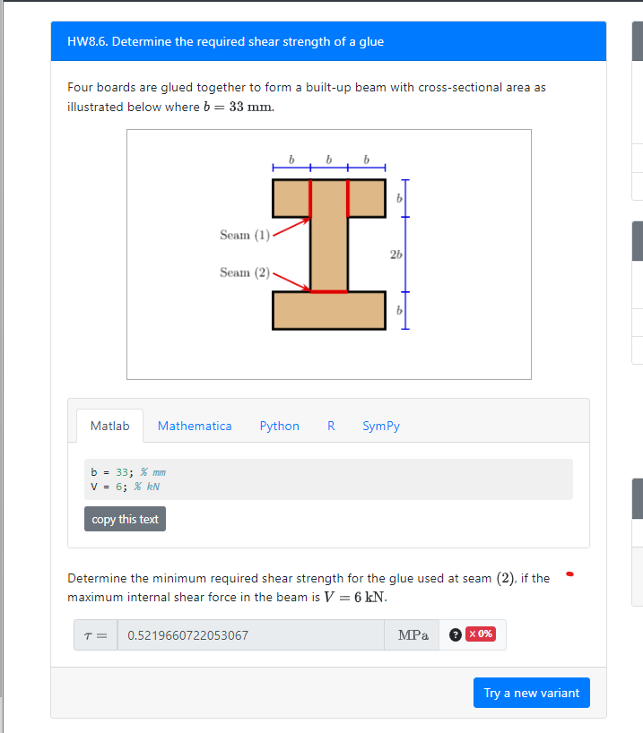 Solved Four boards are glued together to form a built-up | Chegg.com