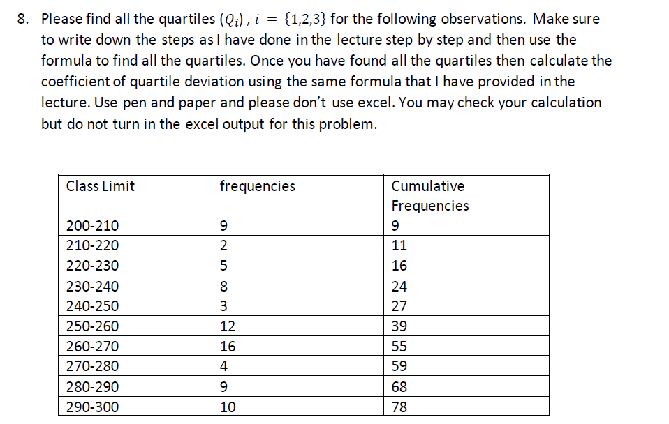 Solved Please find all the quartiles (Qi),i={1,2,3} for the | Chegg.com