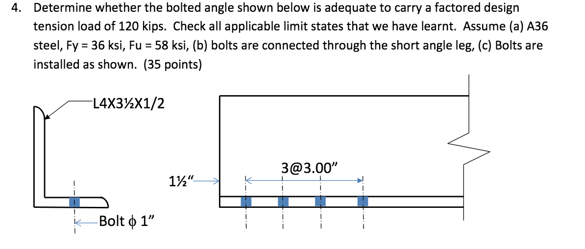 Solved 4. Determine whether the bolted angle shown below is | Chegg.com