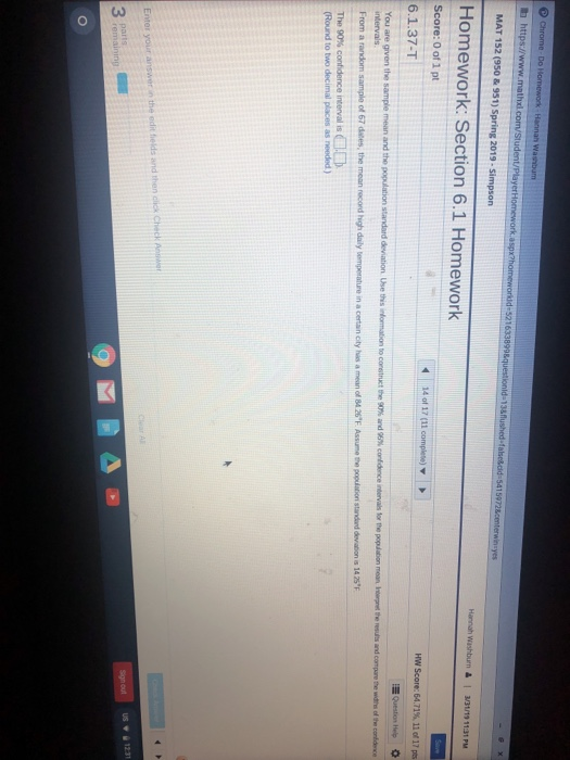 Solved Homework Section 6 1 Homework 0 Of 1 Pt 6 1 37 T
