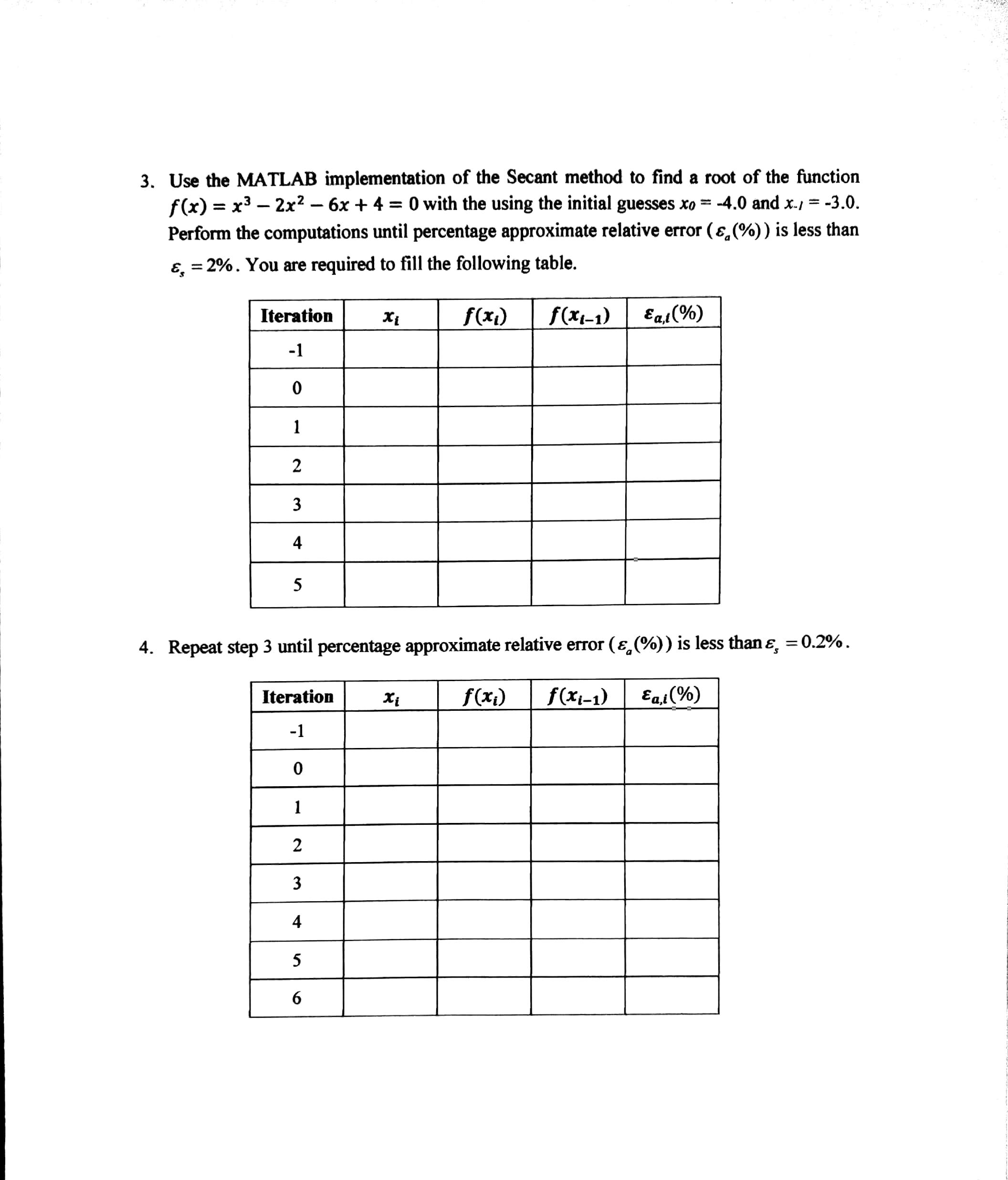 Solved 3. Use the MATLAB implementation of the Secant method | Chegg.com