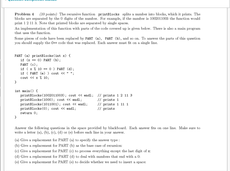 Solved Problem 4 (10 points) The recursive function | Chegg.com