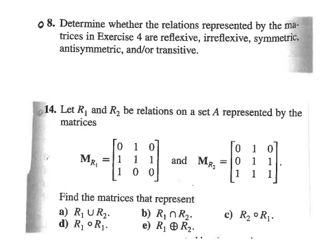 Solved O 8. Determine whether the relations represented by | Chegg.com