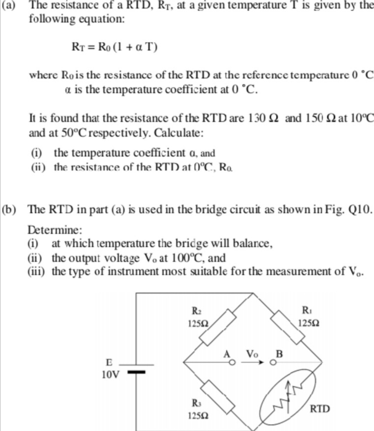 Solved (a) The resistance of a RTD, Rr, at a given | Chegg.com