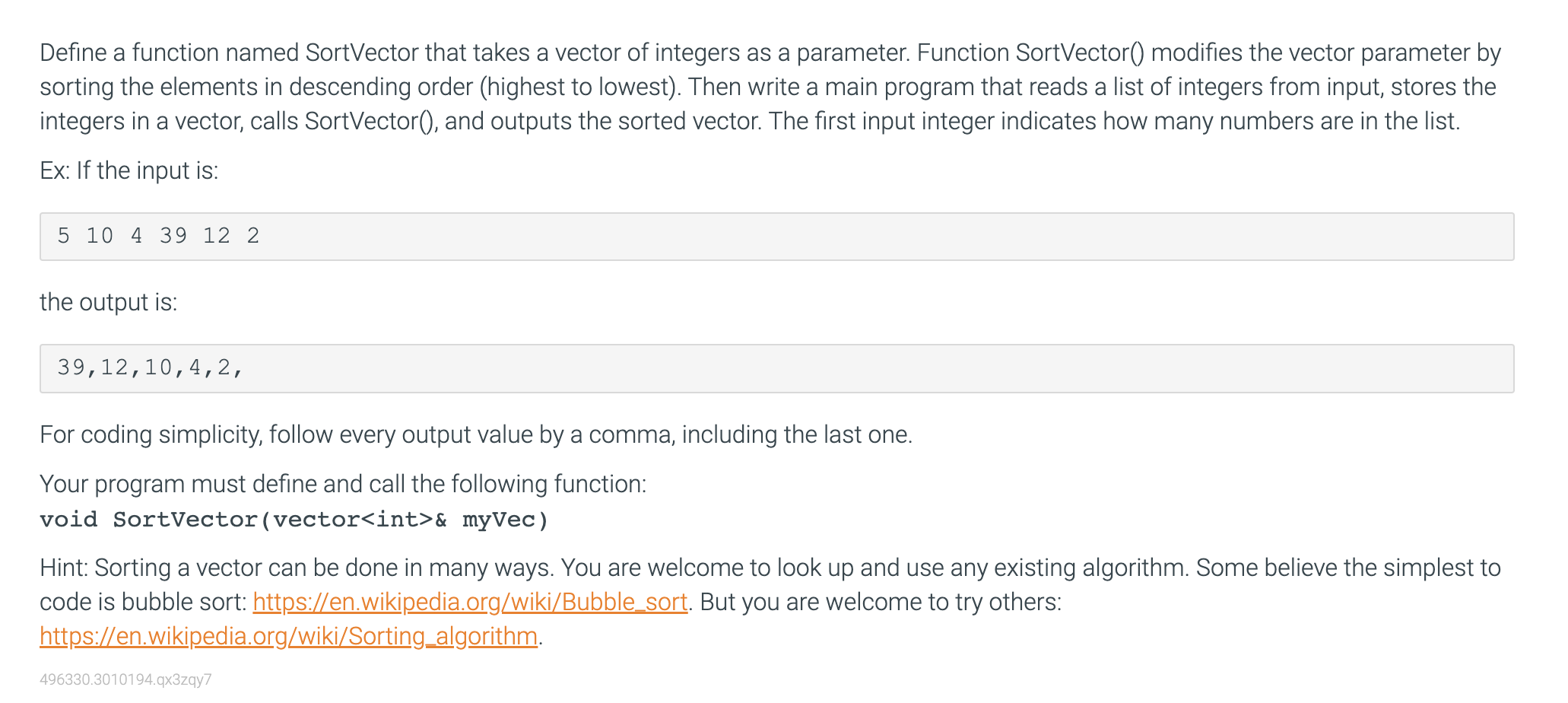 Solved Define A Function Named Sortvector That Takes A