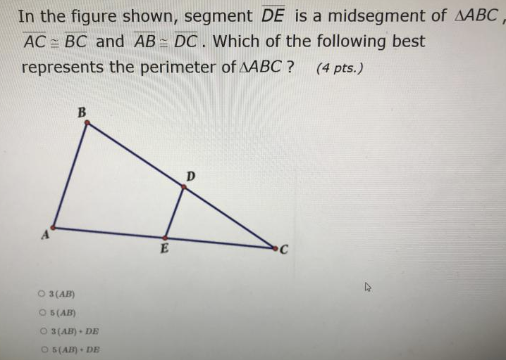 Solved In the figure shown, segment DE is a midsegment of | Chegg.com