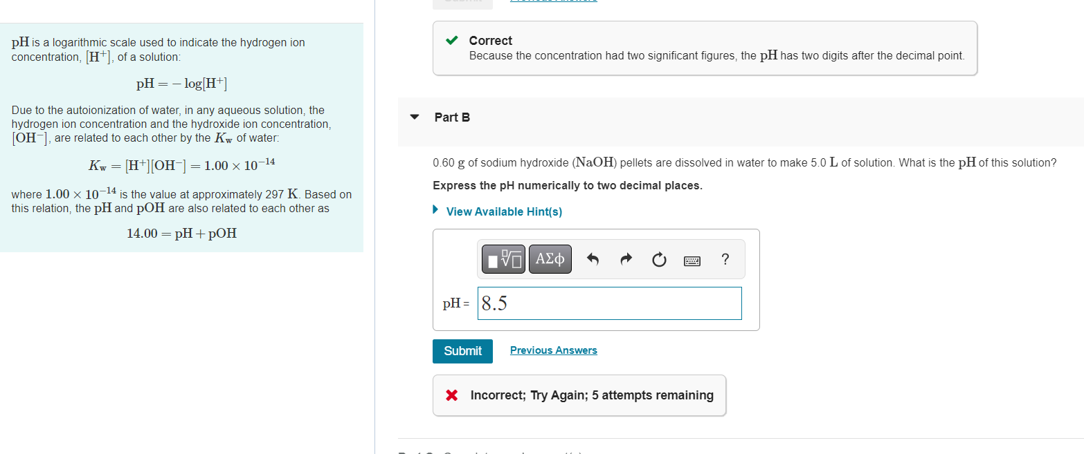 Solved pH is a logarithmic scale used to indicate the | Chegg.com