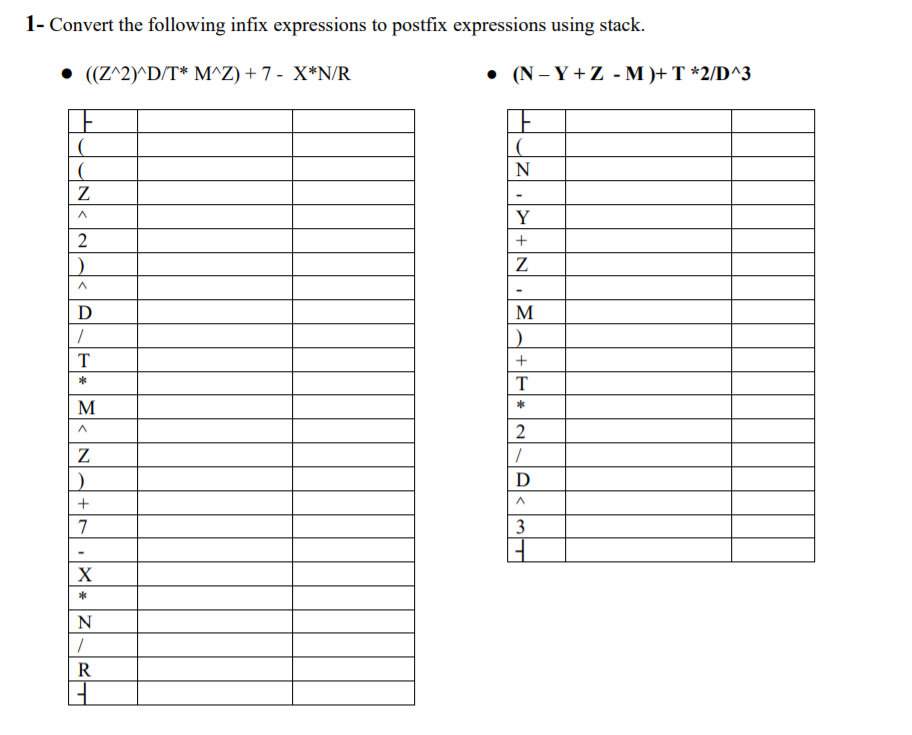 Solved 1- Convert the following infix expressions to postfix | Chegg.com Solved 1- Convert the following infix expressions to postfix | Chegg.com