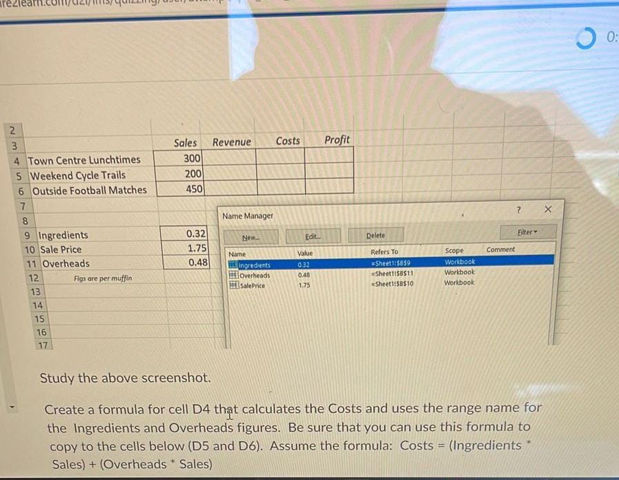 Solved Study the above screenshot. Create a formula for cell | Chegg.com