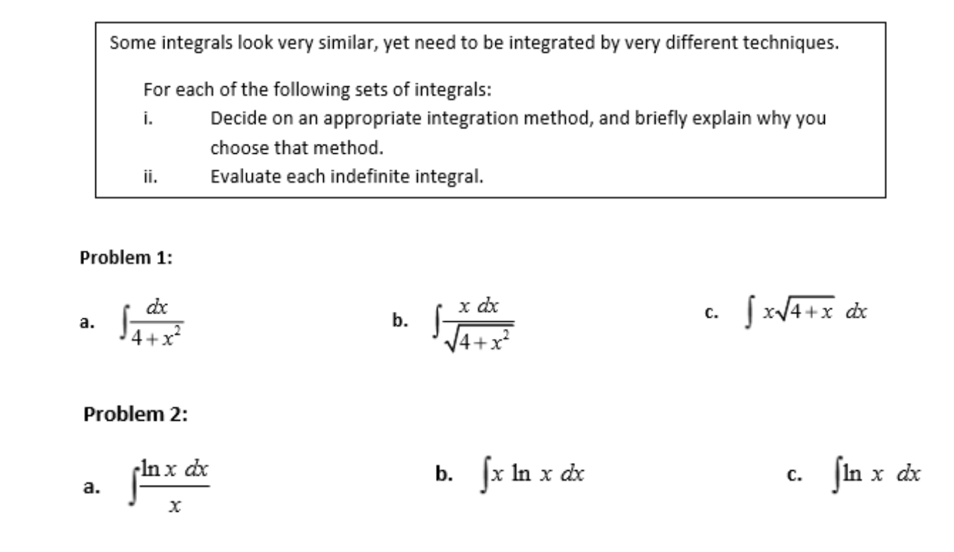 Solved Some integrals look very similar, yet need to be | Chegg.com
