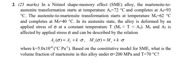 Solved 2. (25 marks) In a Nitinol shape-memory effect (SME) | Chegg.com