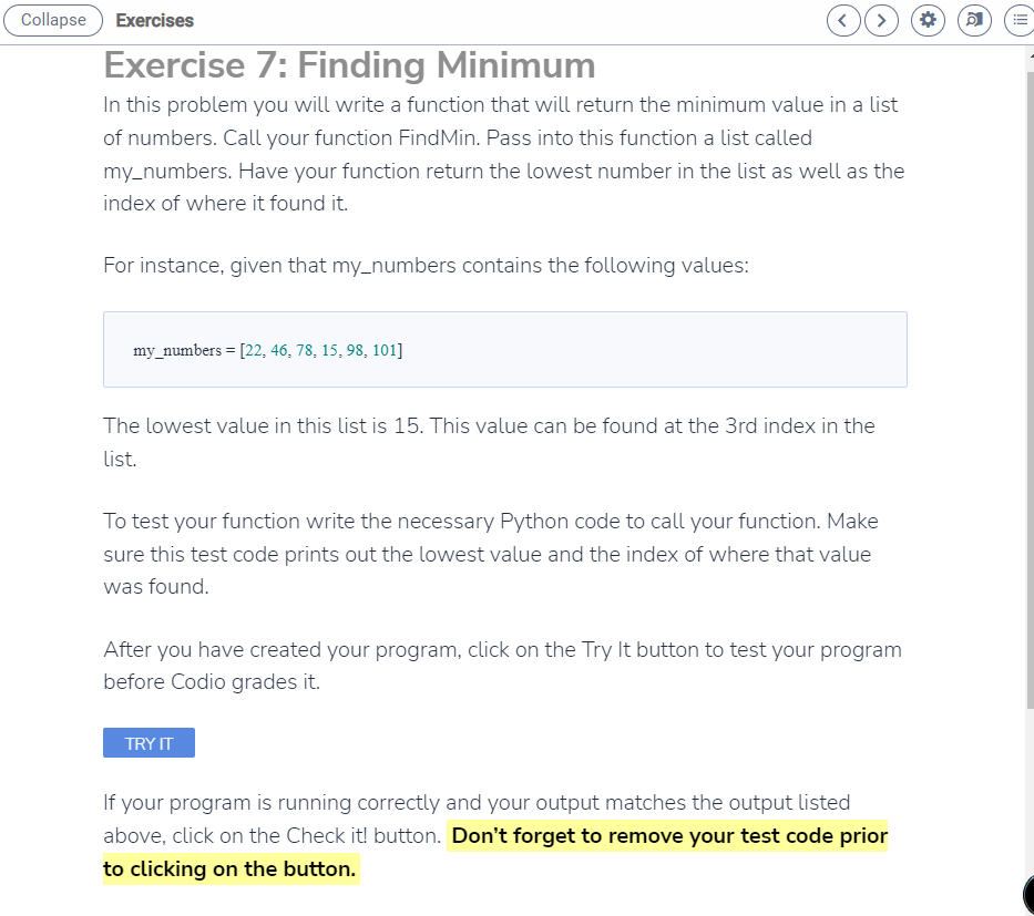 Solved Exercises Exercise 7: Finding Minimum In this problem | Chegg.com