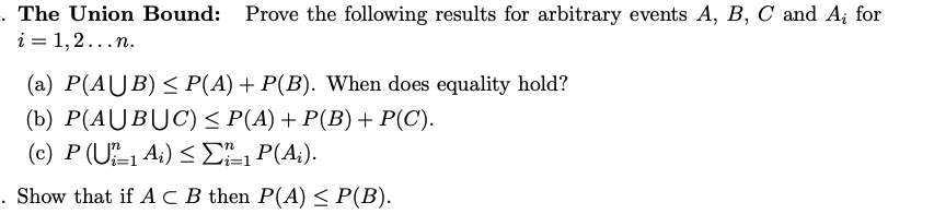 Solved · The Union Bound: Prove the following results for | Chegg.com
