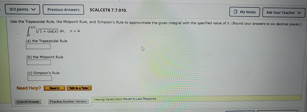 Solved 0/3 points v Previous Answers SCALCET8 7.7.010. My | Chegg.com