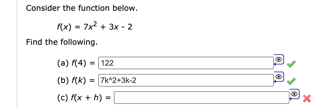 Solved Consider the function below. f(x) = 7x2 + 3x - 2 Find | Chegg.com