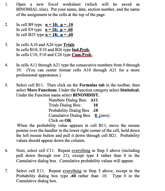 Solved 1. Open a new Excel worksheet (which will be saved as | Chegg.com