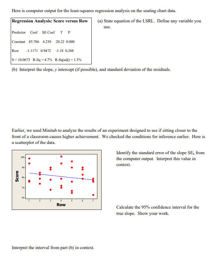 Solved Here is computer output for the least-squares | Chegg.com