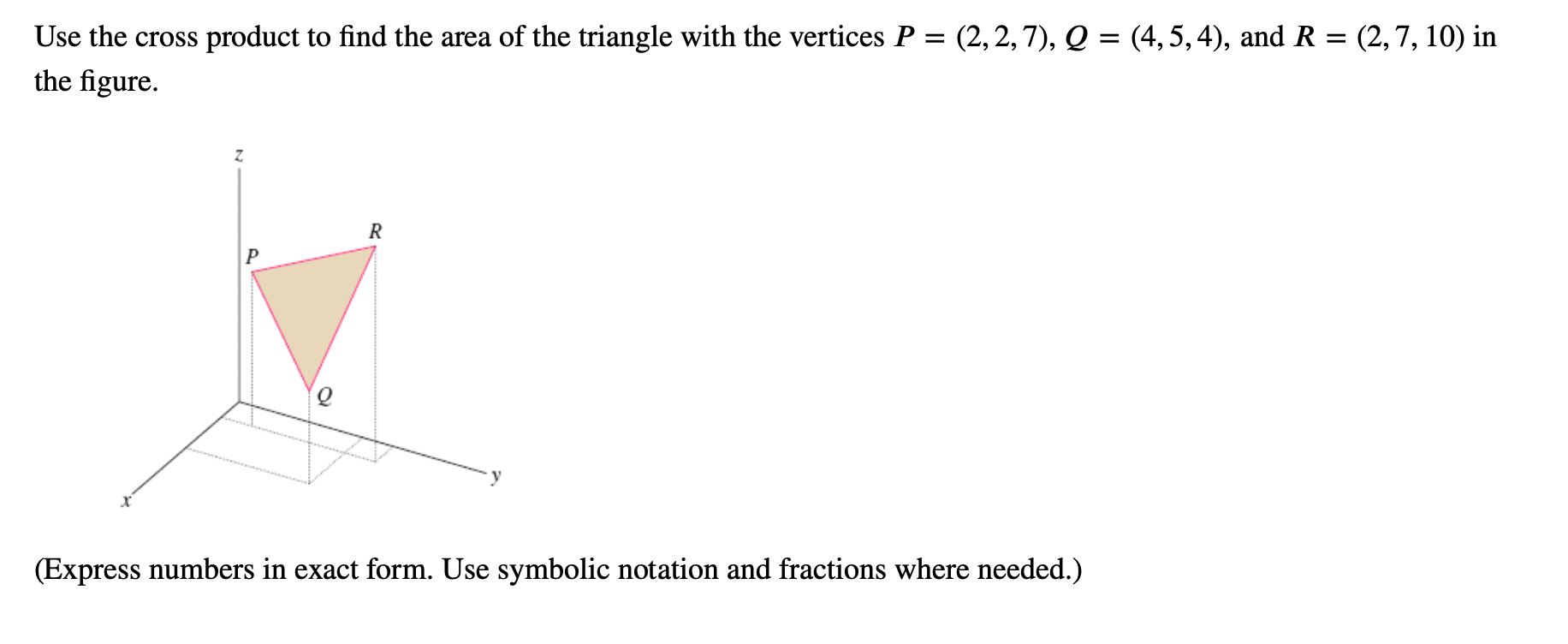 Solved Use the cross product to find the area of the | Chegg.com