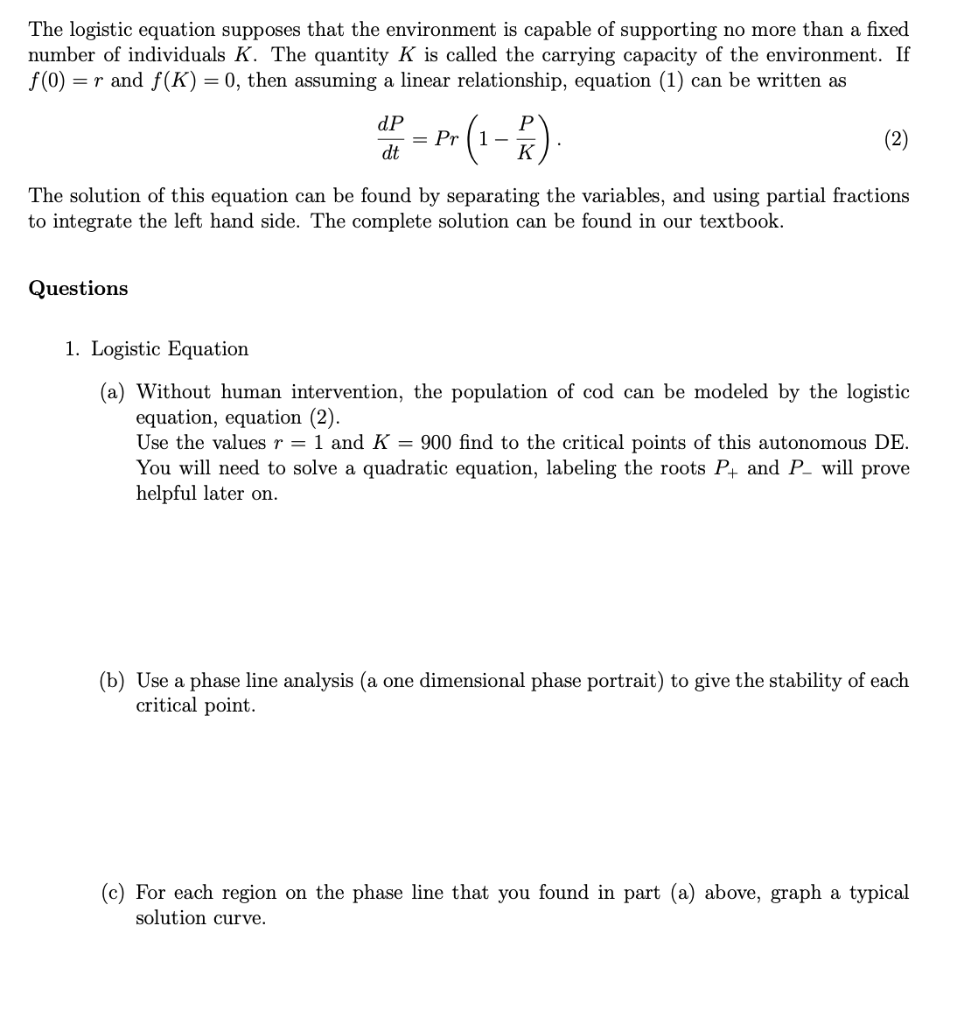Solved Population Models dP If P(t) denotes the size of a | Chegg.com