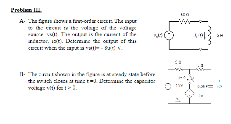 Solved Problem III. A- The figure shows a first-order | Chegg.com