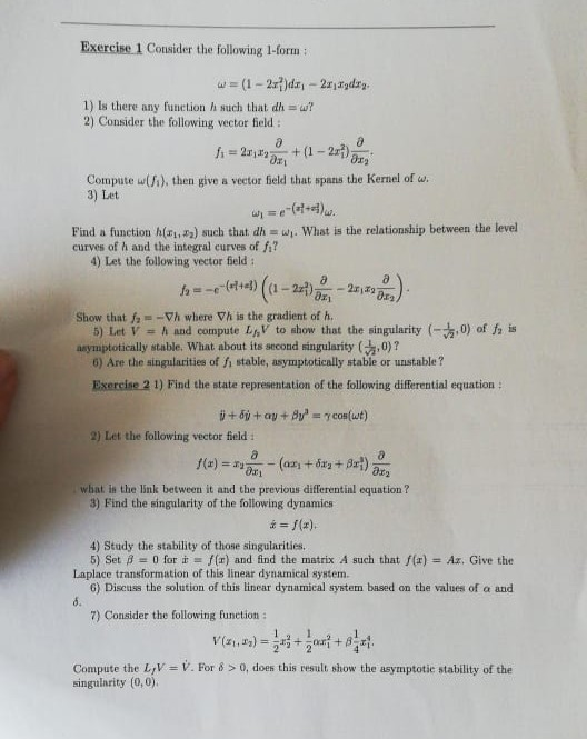 Exercise 1 Cousider the following 1-form 1) Is there | Chegg.com