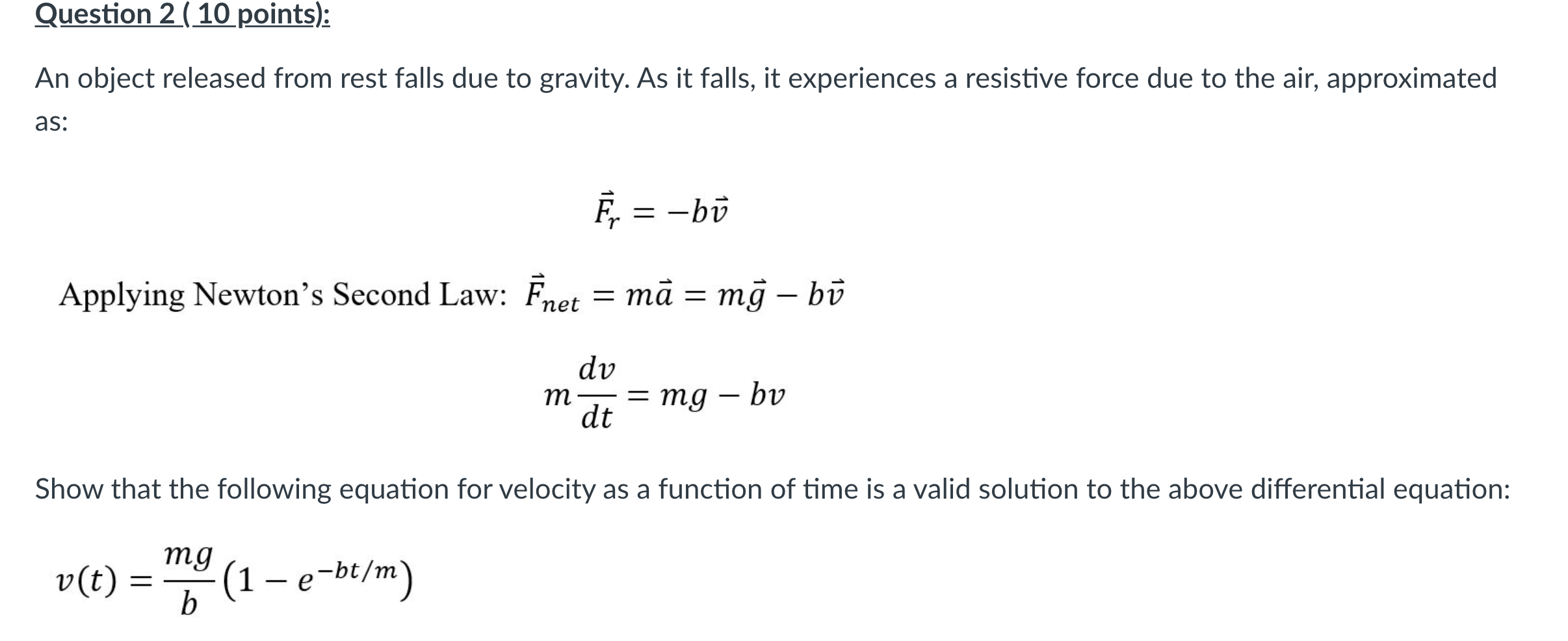 Solved Question 2 ( 10 points): An object released from rest | Chegg.com