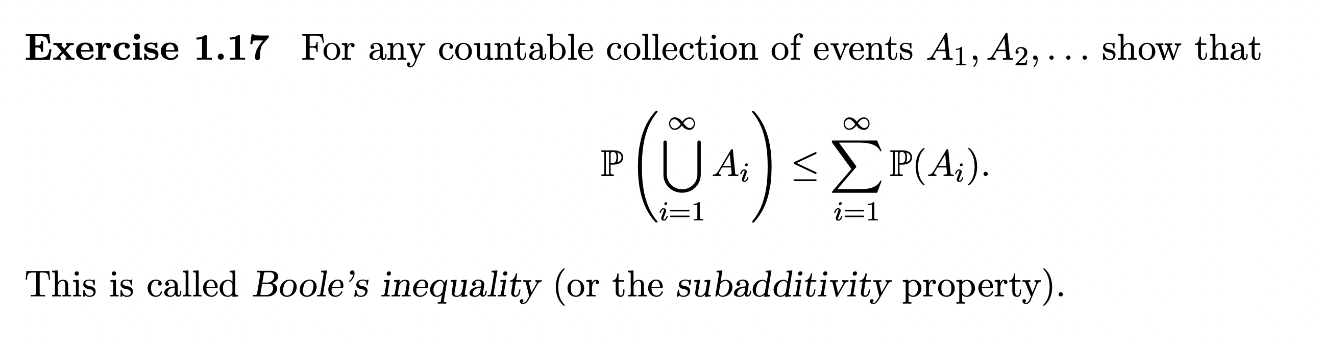 Solved Exercise 1.17 For any countable collection of events | Chegg.com