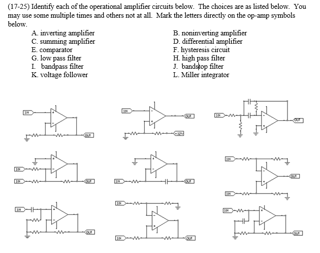 Solved (17-25) Identify each of the operational amplifier | Chegg.com Solved (17-25) Identify each of the operational amplifier | Chegg.com