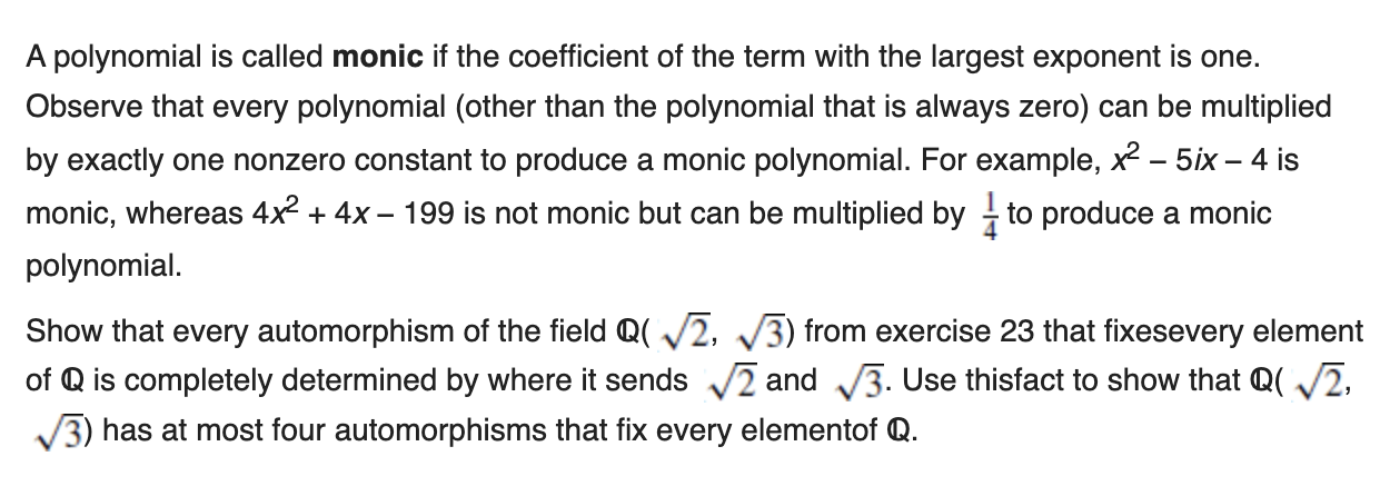 Solved A polynomial is called monic if the coefficient of | Chegg.com