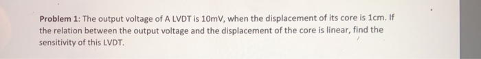 Solved Problem 1: The output voltage of A LVDT is 10mV, when | Chegg.com