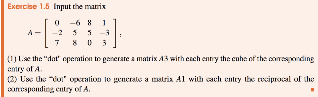 Solved Exercise 1.5 Input the matrix A = = 0 -2 7 -6 8 1 5 5 | Chegg.com