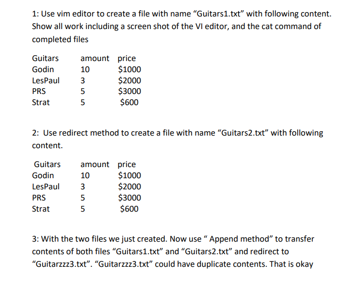 Solved 1: Use vim editor to create a file with name | Chegg.com