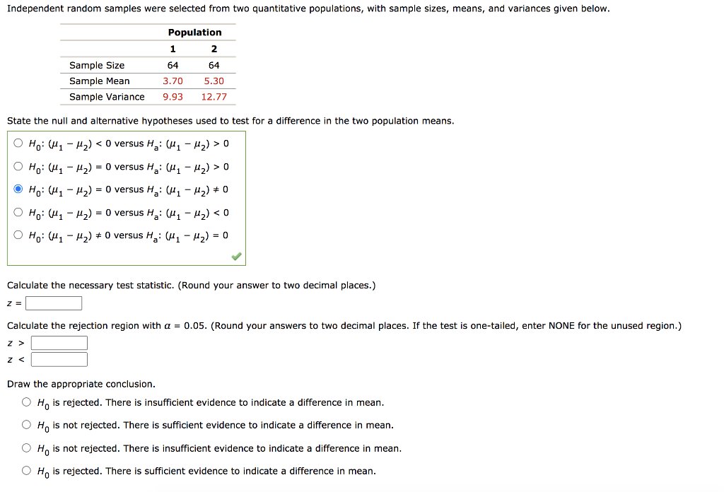 Solved Independent random samples were selected from two | Chegg.com