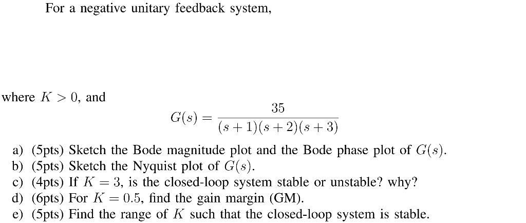 Solved For a negative unitary feedback system, where K > 0, | Chegg.com