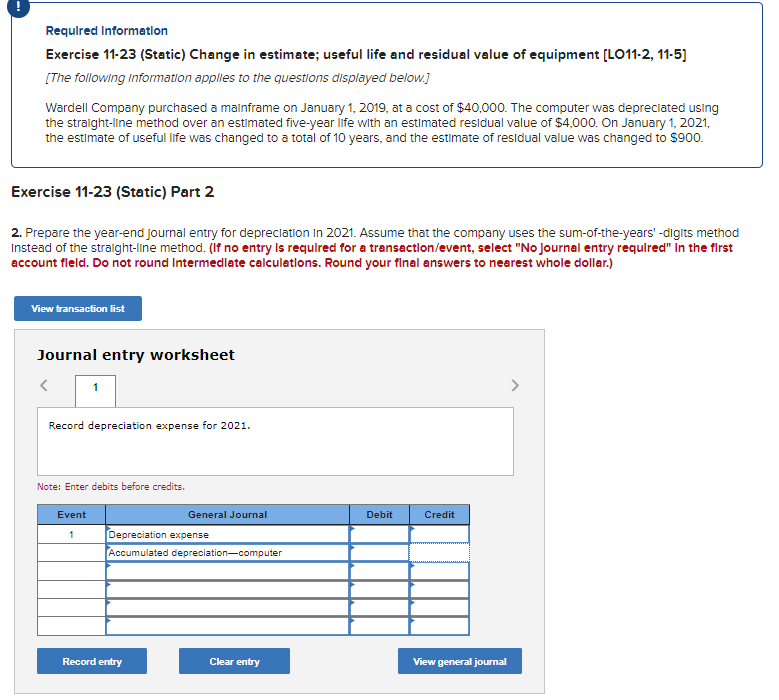 Solved Required Information Exercise 11-23 (Static) Change | Chegg.com