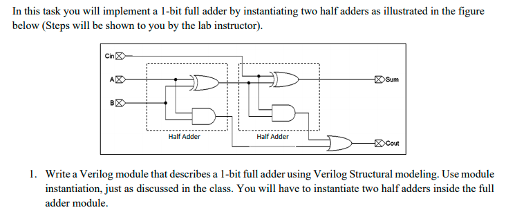 Solved In this task you will implement a 1-bit full adder by | Chegg.com
