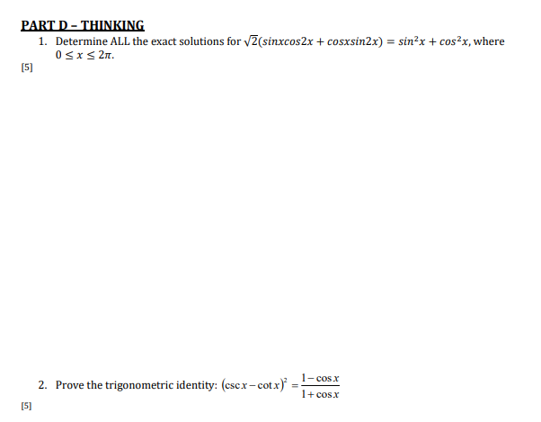 Solved PART D - THINKING 1. Determine ALL the exact | Chegg.com
