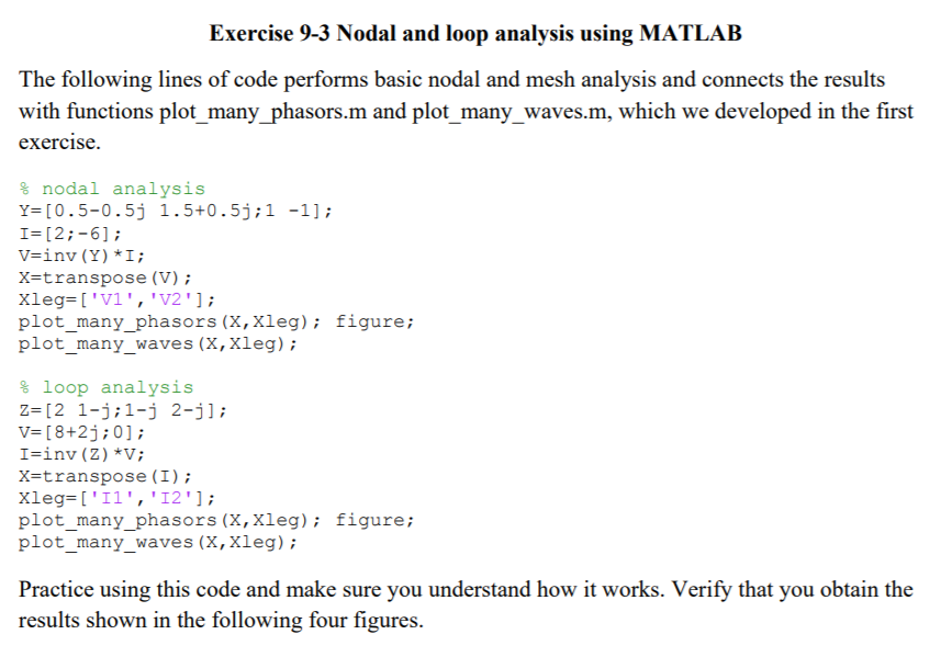 Exercise 9-3 Nodal and loop analysis using MATLAB The | Chegg.com