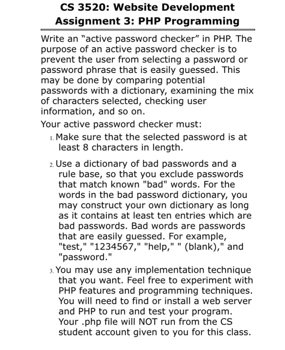 Solved CS 3520: Website Development Assignment 3: PHP | Chegg.com